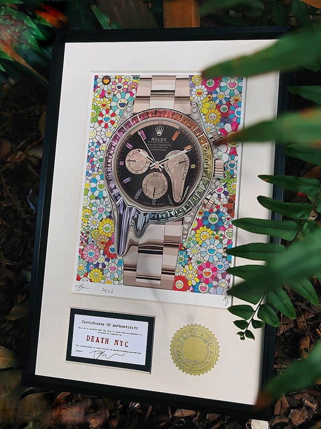 Melting Rolex Daytona Pop Art Framed Poster – Colourful Floral Artwork