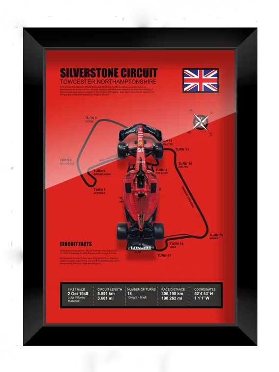 Formula 1 Silverstone Circuit 3D Wall Art with Ferrari SF16 Model